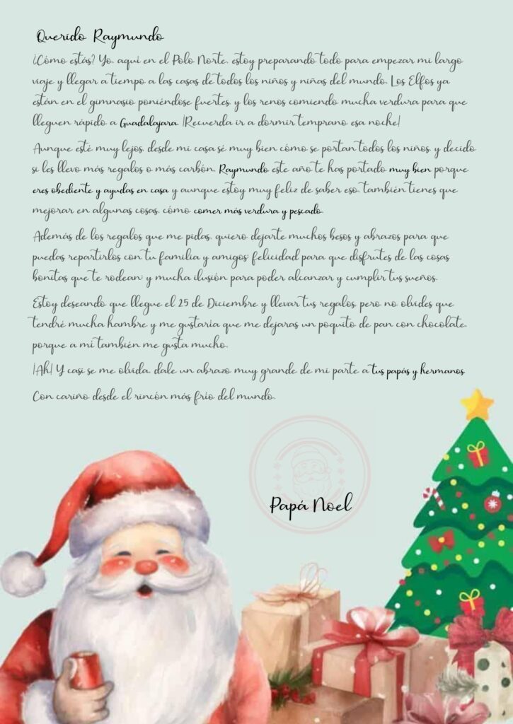 Carta Personalizada para imprimir de Papá Noel o Santa Claus